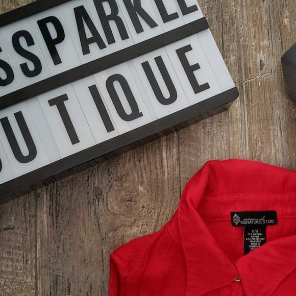 Signature Studio | Tops | Red Button Up Collared Top High Low | Poshmark